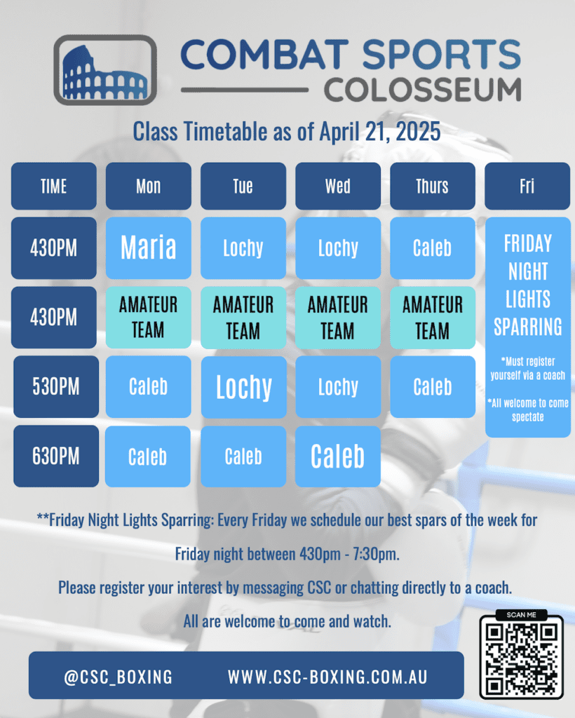 Classes & Times - CSC-Boxing Gym, Australia